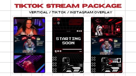Red Black Cyberpunk Tiktok Stream Overlay Package Red Cute Aesthetic