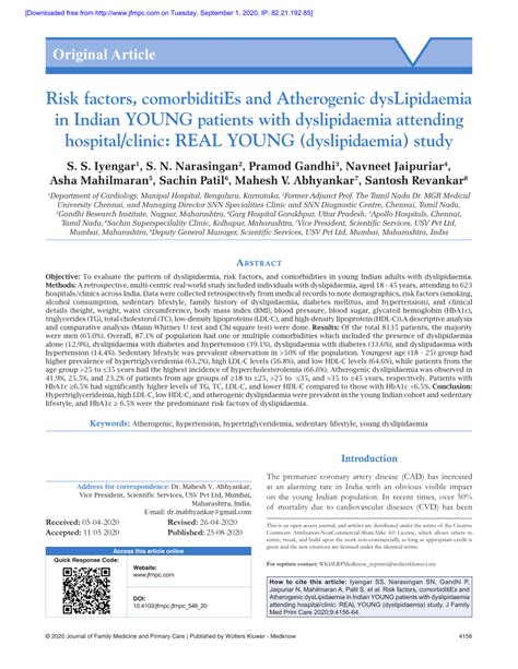 Pdf Risk Factors Comorbidities And Atherogenic Dyslipidaemia In