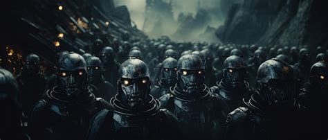 Premium Ai Image Robot Army In Dark Style Generative Ai