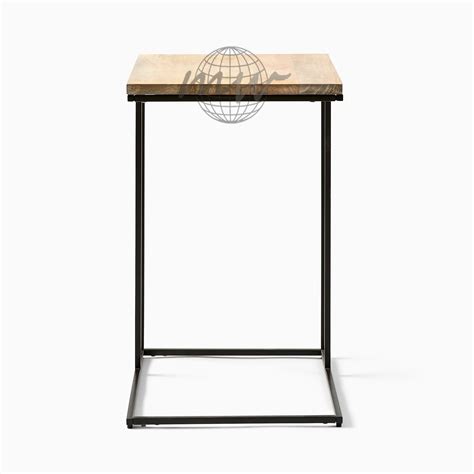 Wooden Modern Design Side Table Metal Base Wood Top Brown Powder