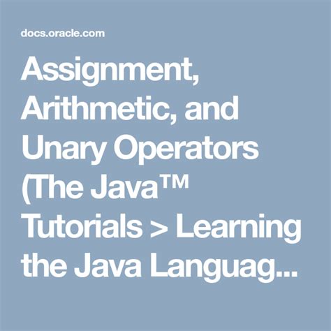 Assignment Arithmetic And Unary Operators In Java