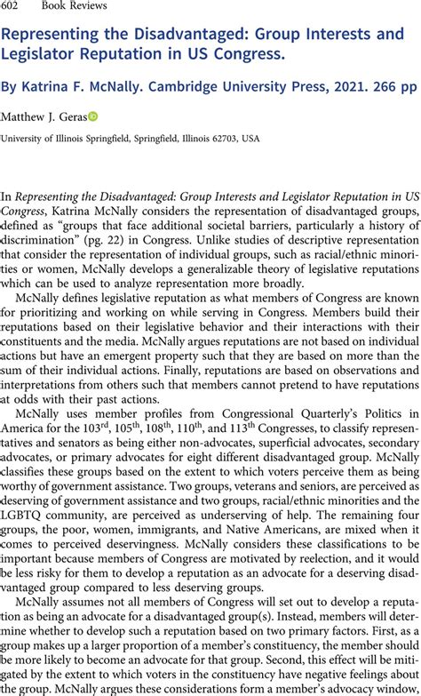 Representing The Disadvantaged Group Interests And Legislator