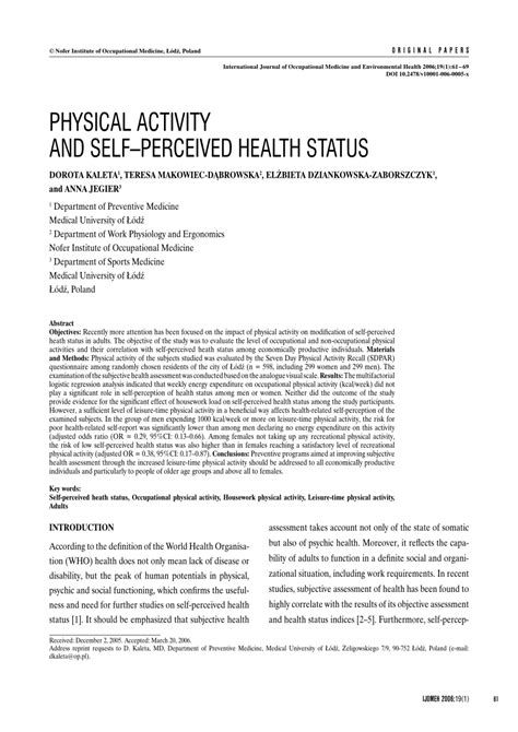 Pdf Physical Activity And Self Perceived Health Status