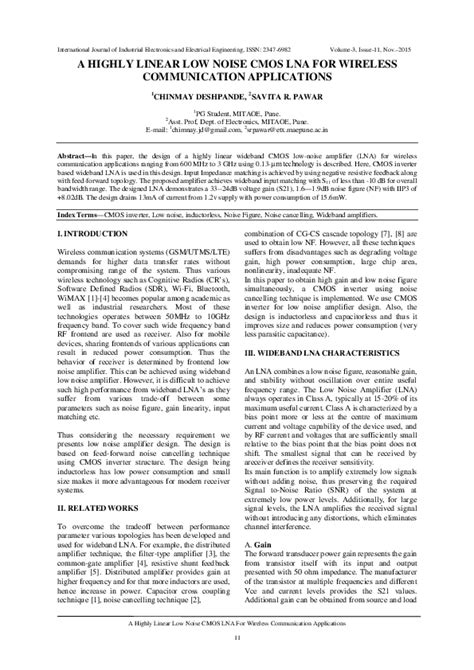 Pdf A Highly Linear Low Noise Cmos Lna For Wireless Communication