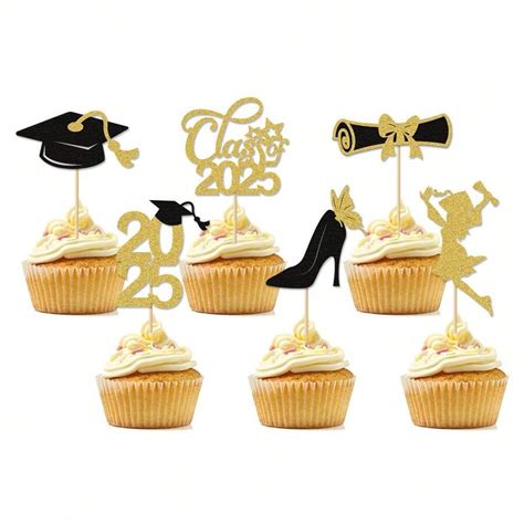 24 Stücke Abschluss Cupcake Topper 2025 Glitzer Senior