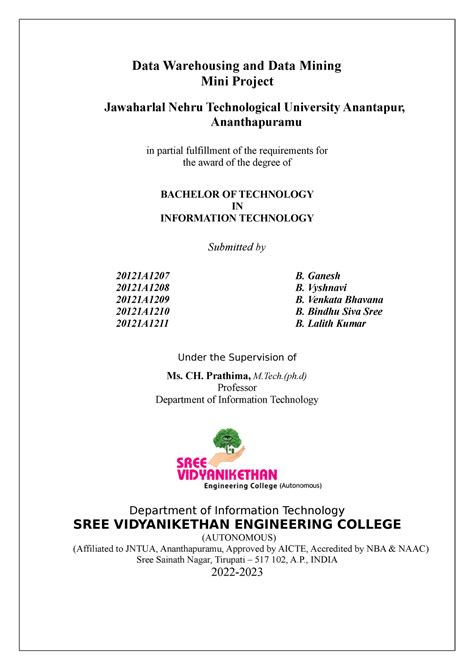 Data Warehousing And Data Mining Ganesh A B Vyshnavi A B Venkata Bhavana