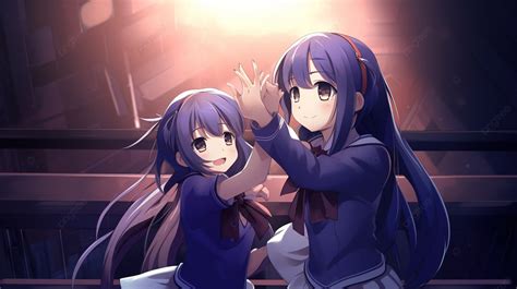 Fondo Dos Chicas Anime Están De Pie Fondo Animando Foto Imagen De