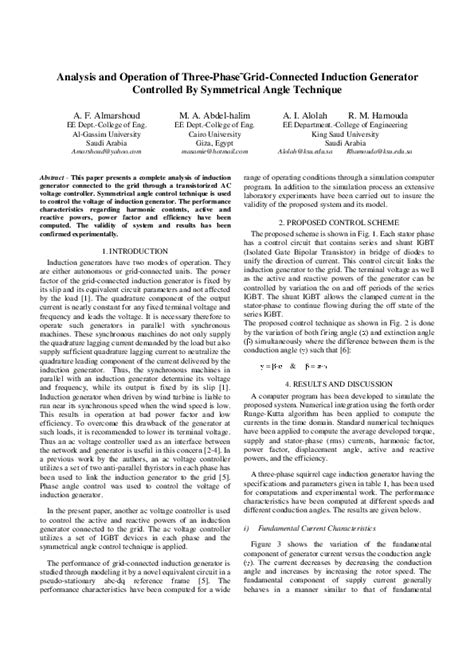 Pdf Analysis And Operation Of Three Phasegrid Connected Induction Generator Controlled By
