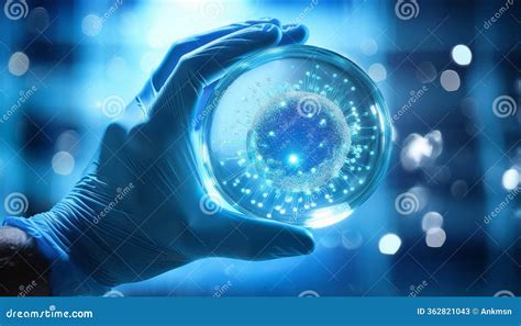 Exploring Microbial Structures With A Gloved Hand Under Bright Laboratory Lighting Royalty Free