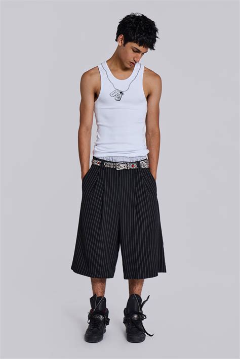 Black Pinstripe Goliath Shorts Jaded London Clothing