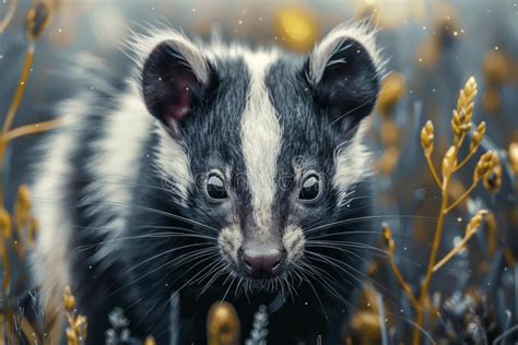 Close Up Portrait Of A Wild Marbled Polecat In A Natural Habitat With