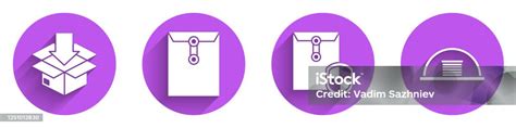교통 기호 봉투 방패와 긴 그림자격납고 아이콘으로 골판지 상자를 설정합니다 벡터 건축에 대한 스톡 벡터 아트 및 기타 이미지 건축 건축하기 교통 Istock