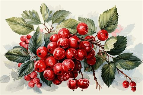 Premium Vector Bunch Of Red Mountain Ash On A Branch