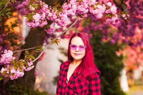 Portrait Of Young Model With Sakura People Images ~ Creative Market
