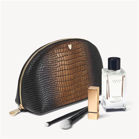 Makeup Toiletry Bag Black Gold Ombre Croc Aspinal Of London