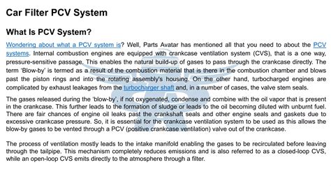 Car Filter Pcv System Ppt