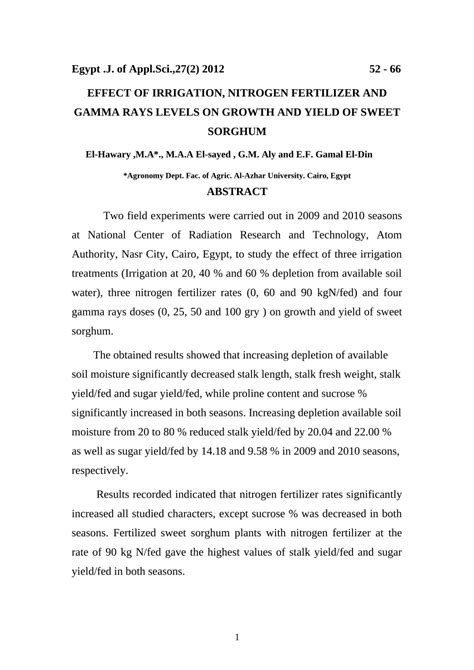 Pdf 52 66 Effect Of Irrigation Nitrogen Fertilizer And Gamma Rays