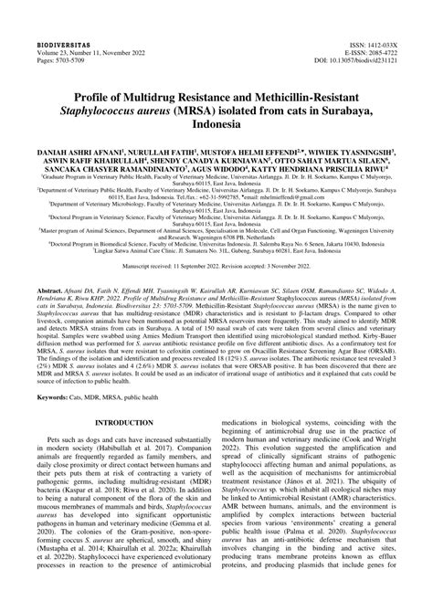 Pdf Profile Of Multidrug Resistance And Methicillin Resistant