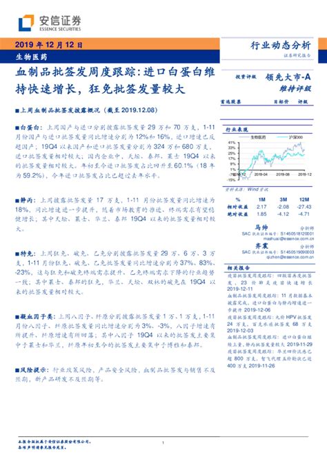 血制品批签发周度跟踪：进口白蛋白维持快速增长，狂免批签发量较大