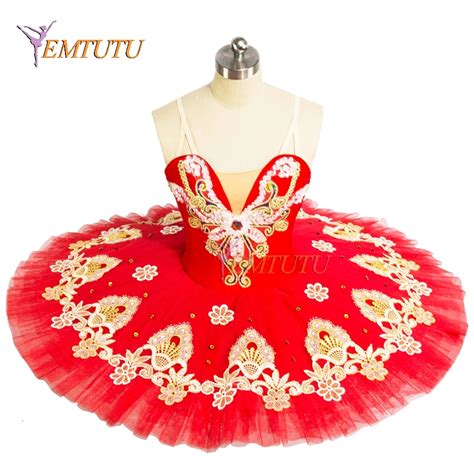 Red Gold Professional Ballet Tutus Women Adult Pancake Tutu Skirt