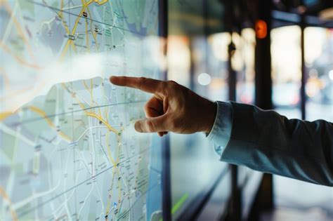 Person Interacting With A Digital City Map On A Touchscreen Display Premium Ai Generated Image