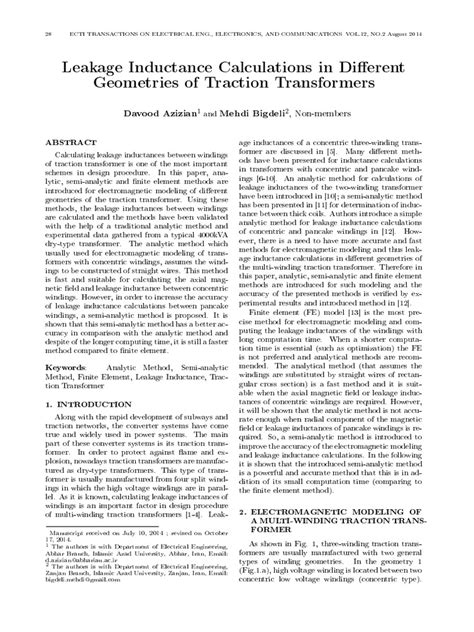 Leakage Inductance Calculations In Dierent Geometries Of Traction Transformers Pdf