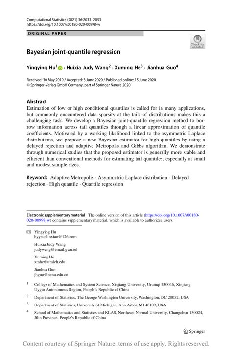 Bayesian Joint Quantile Regression Request Pdf