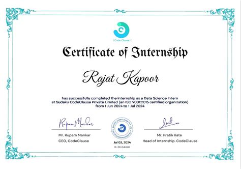 Rajat Kapoor On Linkedin Datascience Internship Codeclause Machinelearning Ai Careergrowth