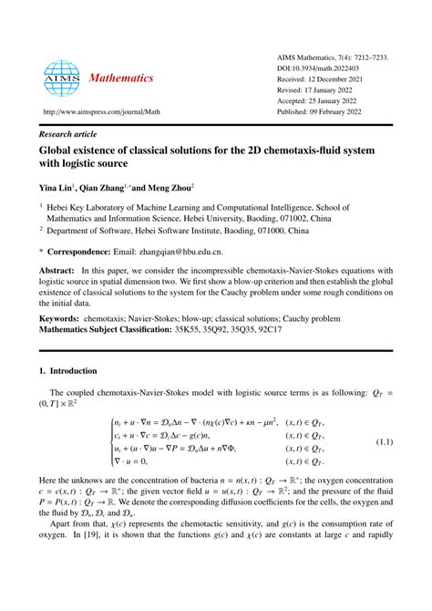 Pdf Global Existence Of Classical Solutions For The 2d Chemotaxis