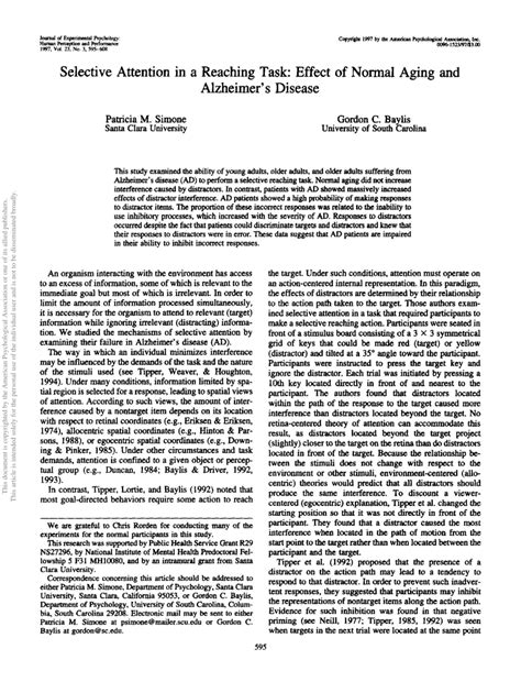 Selective Attention In A Reaching Task Effect Of Normal Aging And Alzheimers Disease Request Pdf