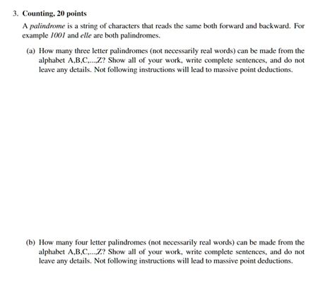 Solved Counting 20 Points A Palindrome Is A String Of Characters That