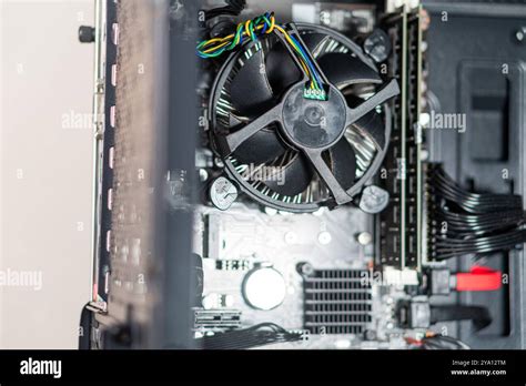 An Overhead View Of A Computer S Internal Components Showcasing A CPU Cooler With A Black Fan