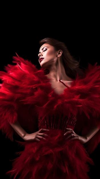 Premium Ai Image Stylish Woman In Red Dress On Black Background