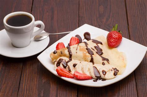 Crepes With Banana And Strawberries Stock Image Image Of Fruit Menu