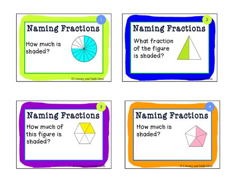 Fraction Task Cards Identifying Fractions Literacy And Math Ideas