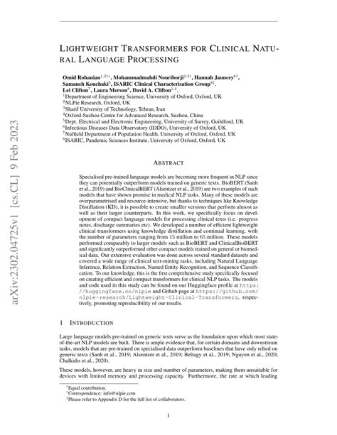 pdf lightweight transformers for clinical natural language processing
