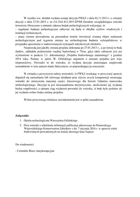 Zawiadomienie do prokuratury o możliwości popełnienia przestępstwa ws