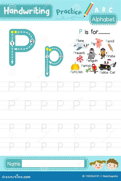 Letter P Uppercase And Lowercase Tracing Practice Worksheet A4 Stock