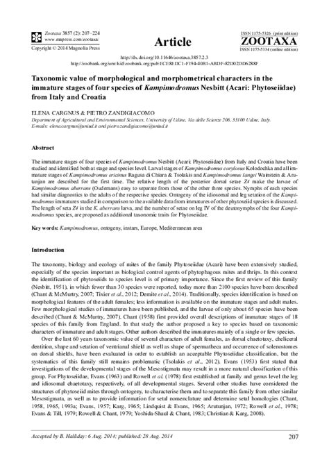 Pdf Taxonomic Value Of Morphological And Morphometrical Characters In