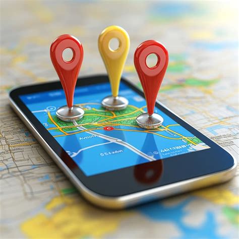 Smartphone Showing Gps Navigation App With Location Pins On Map Travel And Technology Concept
