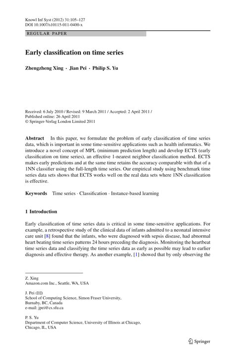 Pdf Early Classification On Time Series