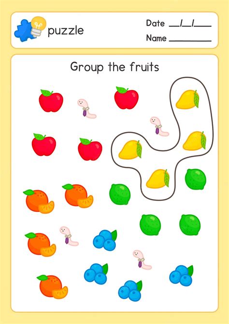 agrupar a mesma folha de exercícios de frutas kawaii doodle vector