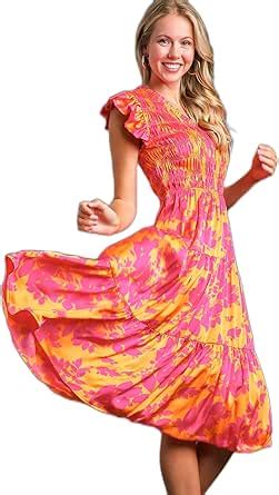 Umgee Satin Smocked Tiered Midi Dress With Ruffle Sleeve At Amazon