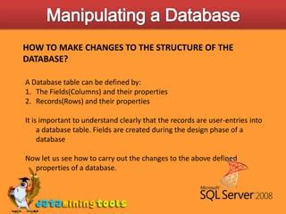 MS SQLSERVER Manipulating Database PPT