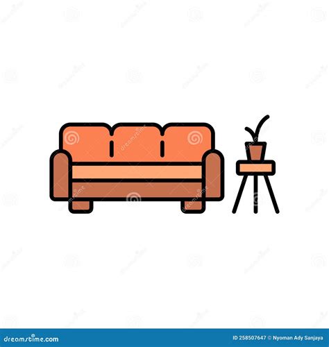 Sofa And Coffee Table With Plant Filled Color Icon Linear Style Sign