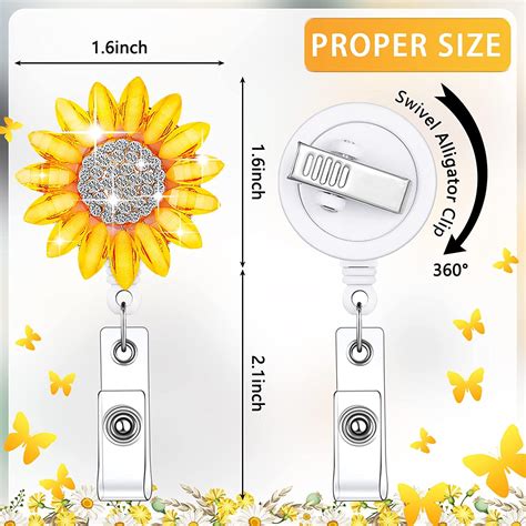6 Pcs Rhinestone Retractable Nurse Id Badge Reel Holder With Clip Cute
