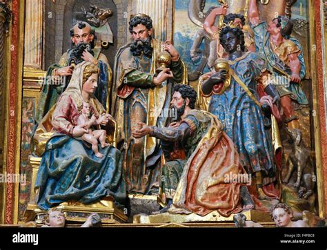 Sculpture Depicting The Epiphany Or Adoration Of The Magi In The
