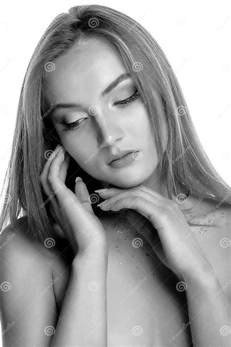 Closeup Beauty Shot With Awesome Blond Model Posing With Glitter On Her
