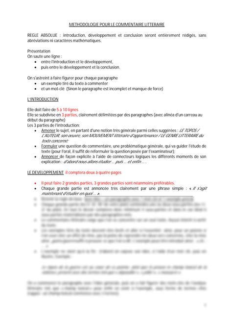 SOLUTION Methodologie Pour Le Commentaire Litteraire Studypool