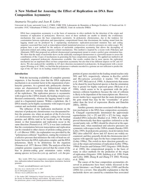 Pdf A New Method For Assessing The Effect Of Replication On Dna Base